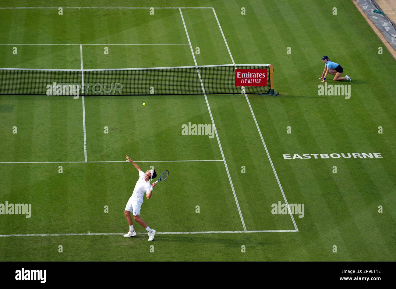 Marc-Andrea Husler in action during their match against Ryan Peniston ...
