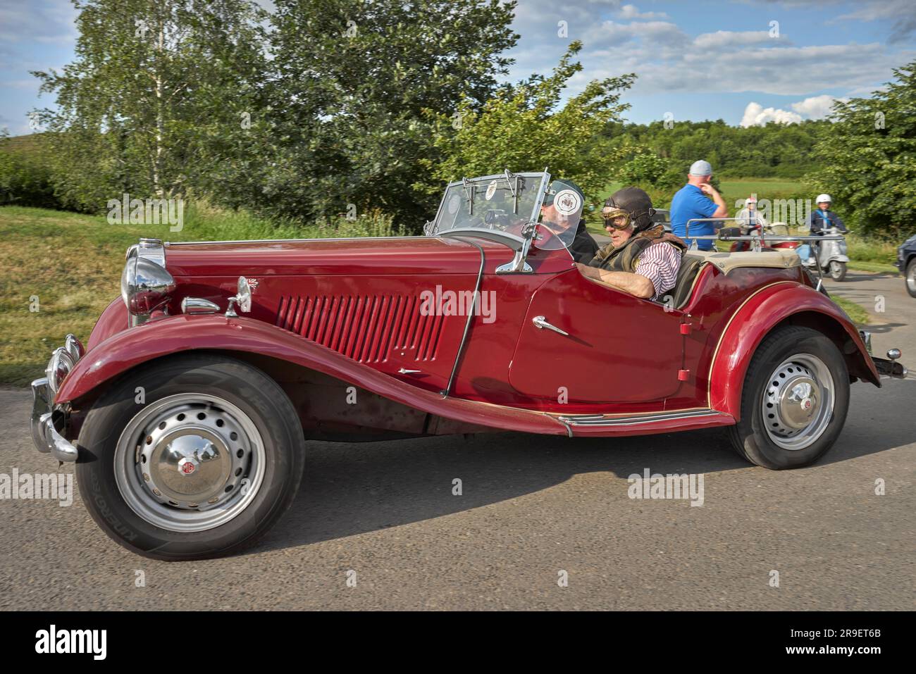 MG TD Red 1951, convertible full length side view. England UK Stock ...
