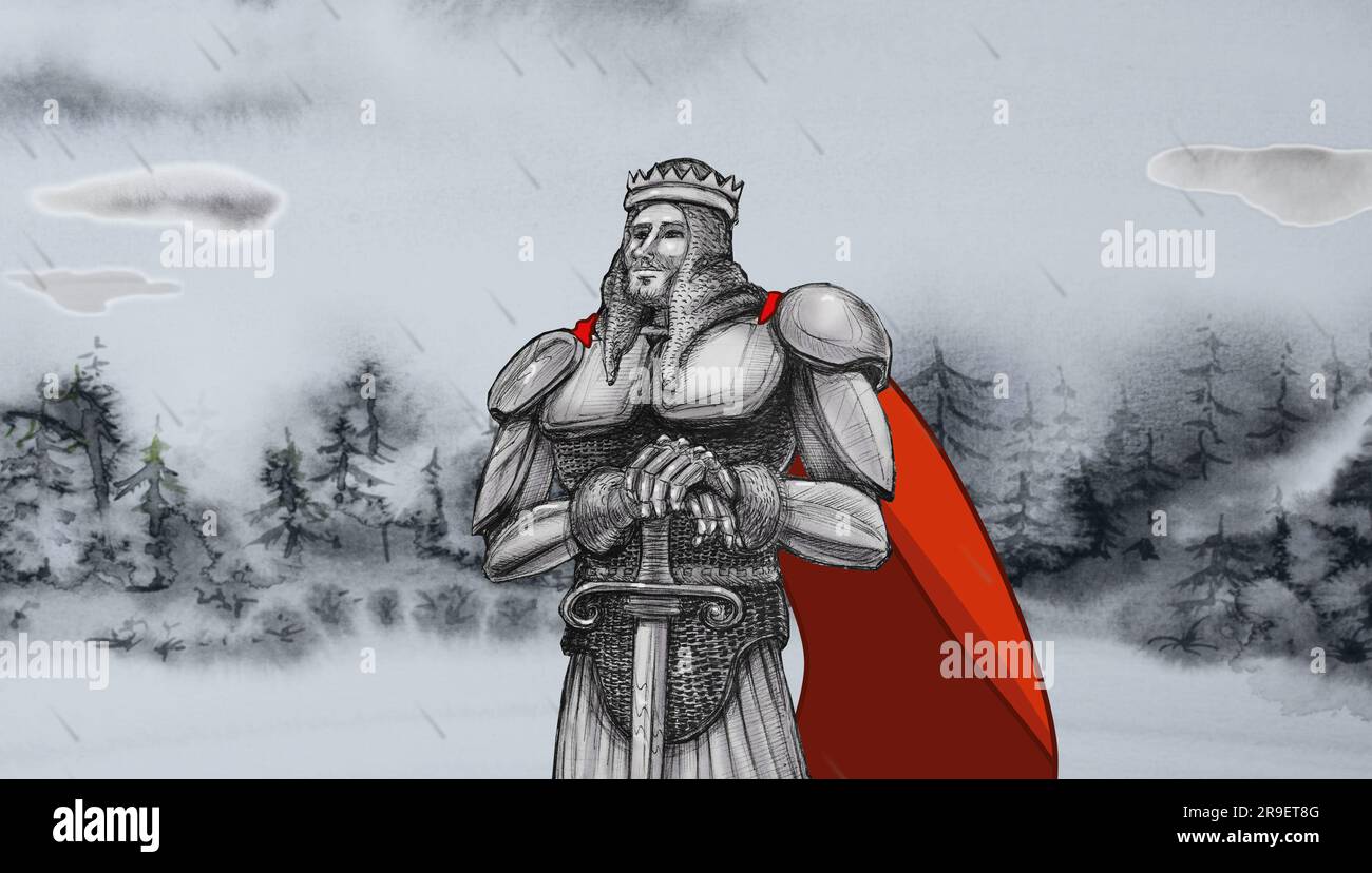 King Arthur standing in the stormy weather Medieval Fairytale ...