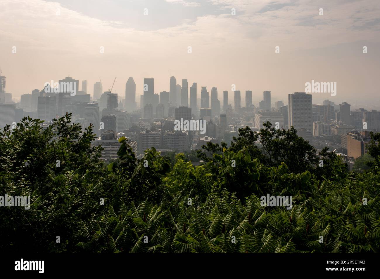 Montreal, CA - 24 June 2023: Montreal Downtown in the smoke of Canadian ...