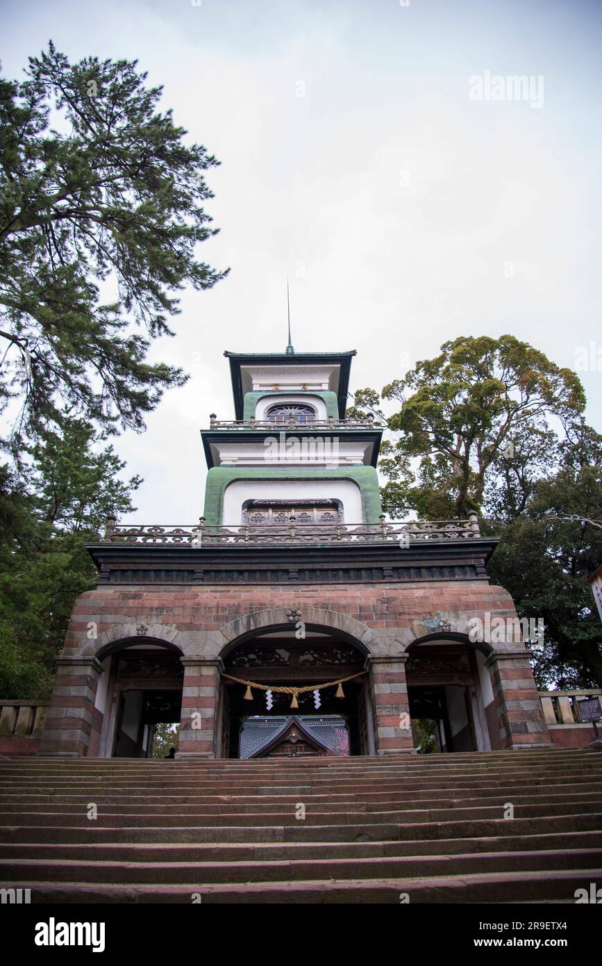 Shrine gate of the Oyama jinja Shrine in Kanazawa, Japan Stock Photo ...