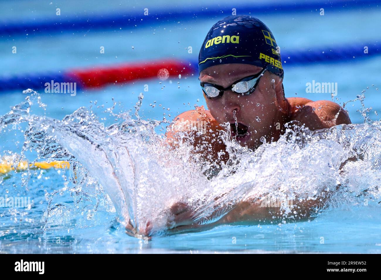 Erik Persson of Sweden competes in the 200m Breaststroke Men Heats ...