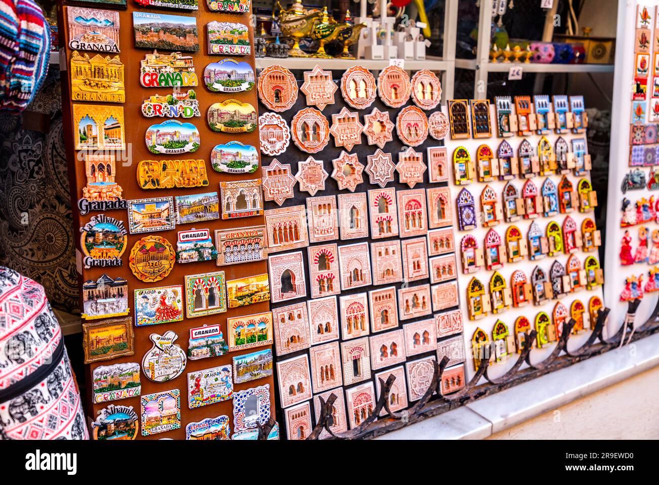 Granada, Spain-FEB 22, 2022: Decorative souvenirs and accessories ...