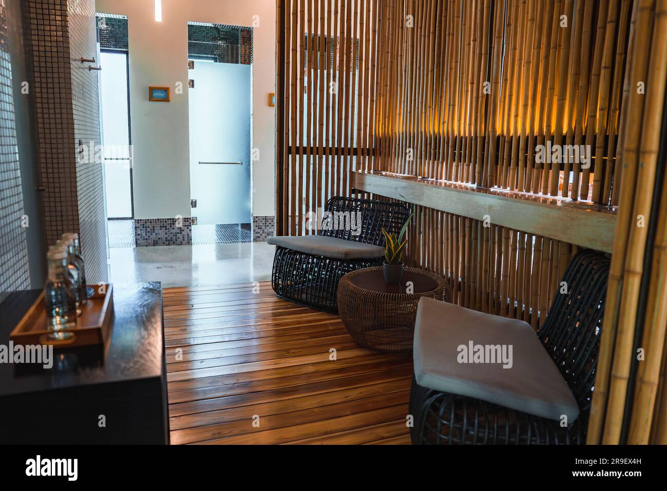 Interior of a modern hotel spa center waiting room Stock Photo - Alamy
