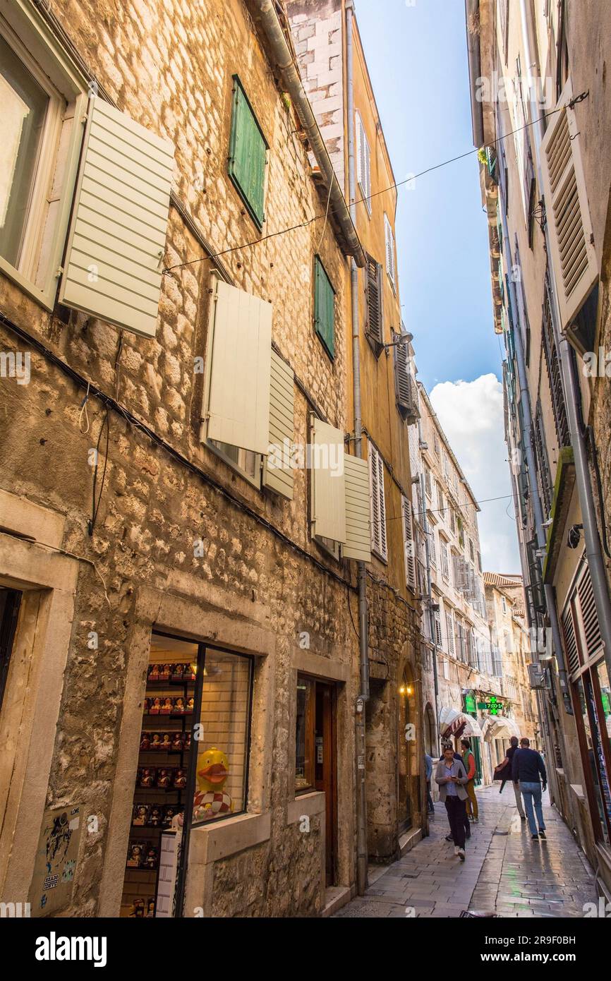 Split, Croatia - May 12th 2023. An historic street in the centre of ...