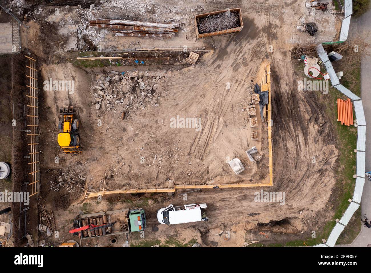 Drone photography of construction site during summer day. High angle ...