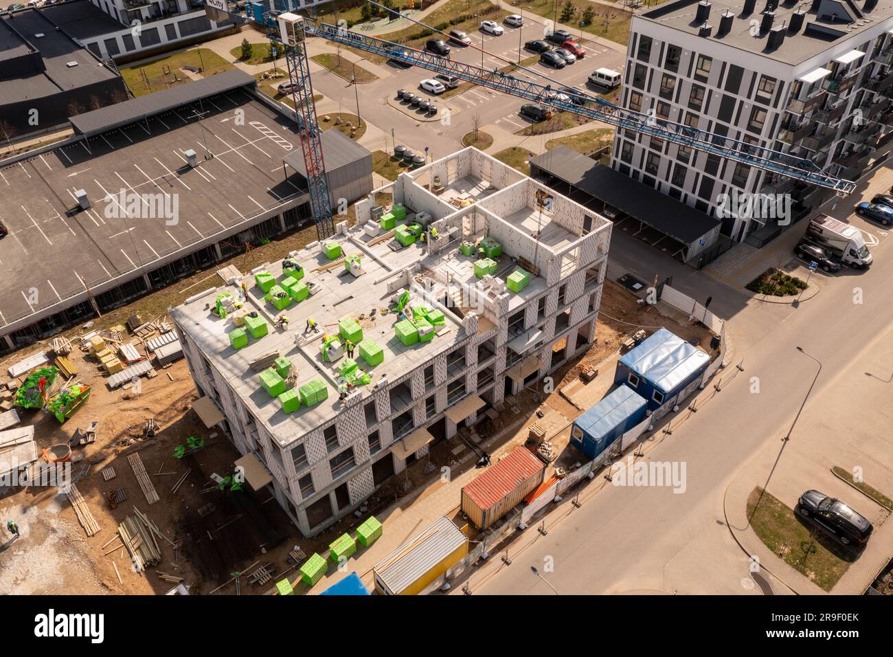 Drone photography of new high rise being built during summer day Stock ...