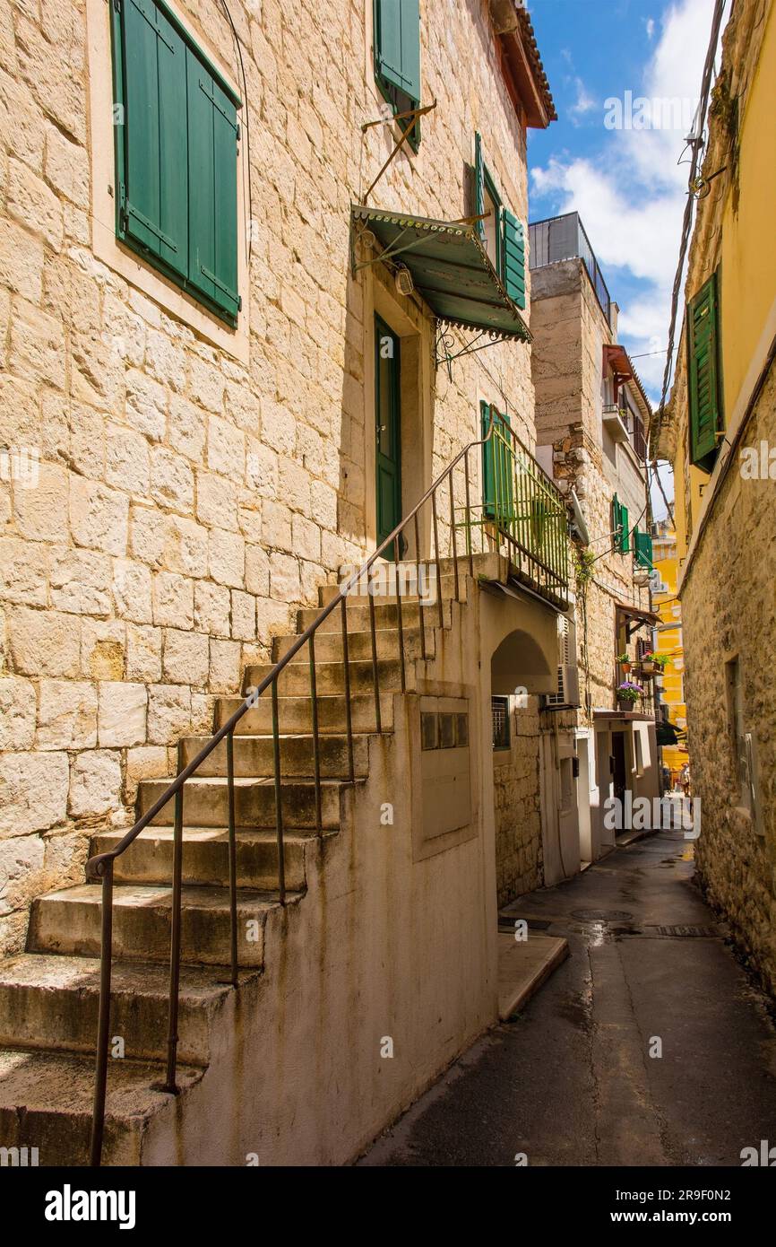 Historic residential buildings in a quiet back street in the city of ...