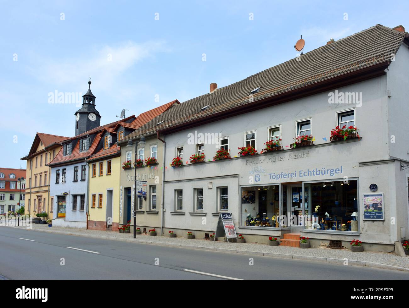 Buergel, Germany 06-19-2023 shops, pottery on display with traditional ...