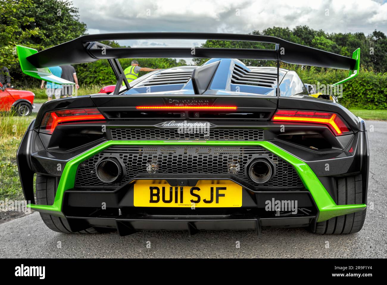 LAMBORGHINI HURACAN STO 2021. Rear view of Italian super car Stock ...