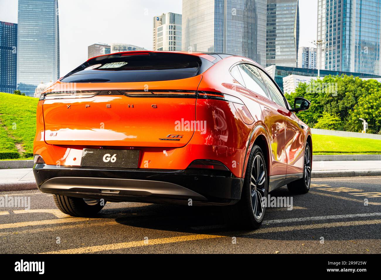 An XPeng G6 Performance SUV car outside the Guangzhou Opera House, Guangzhou, Guangdong Province ...
