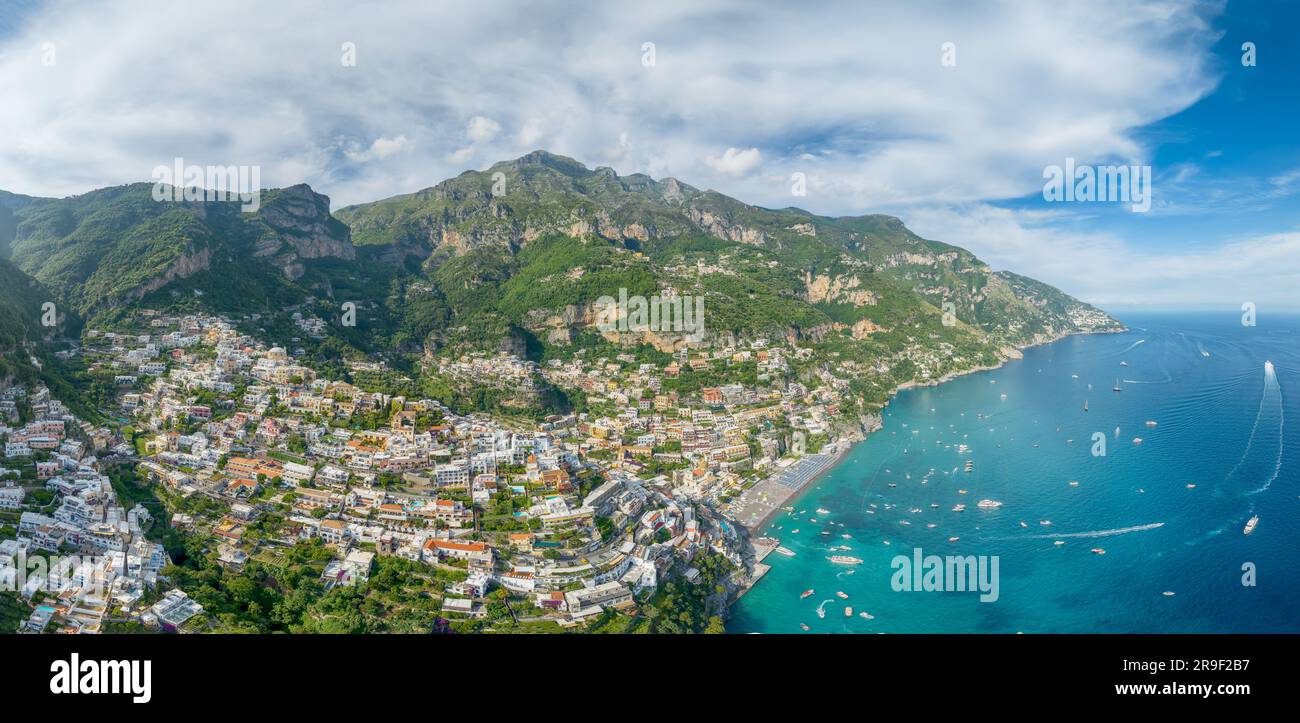 Landscape with Positano town at famous amalfi coast, Italy Stock Photo ...