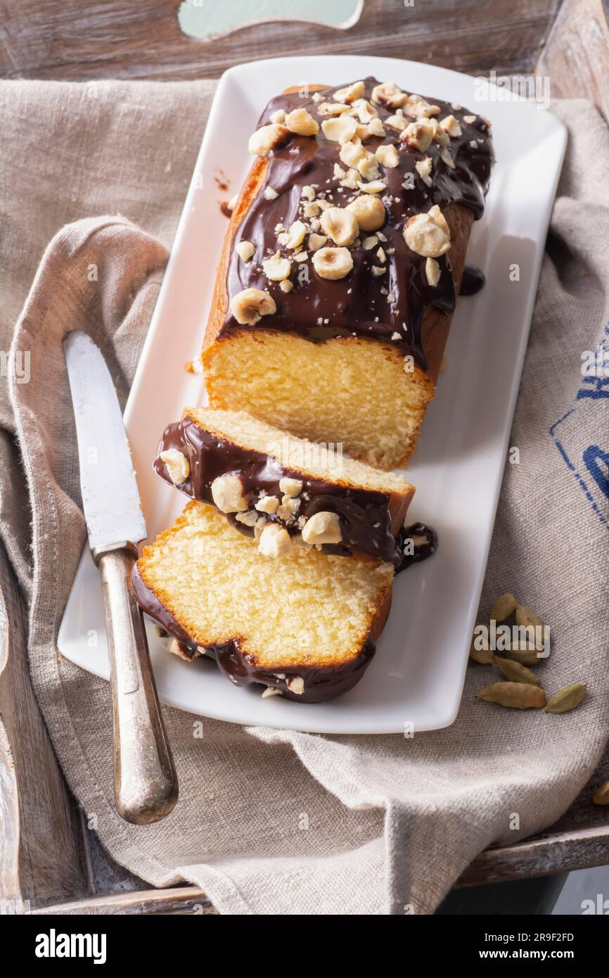 chocolate glazed vanila cake Stock Photo - Alamy
