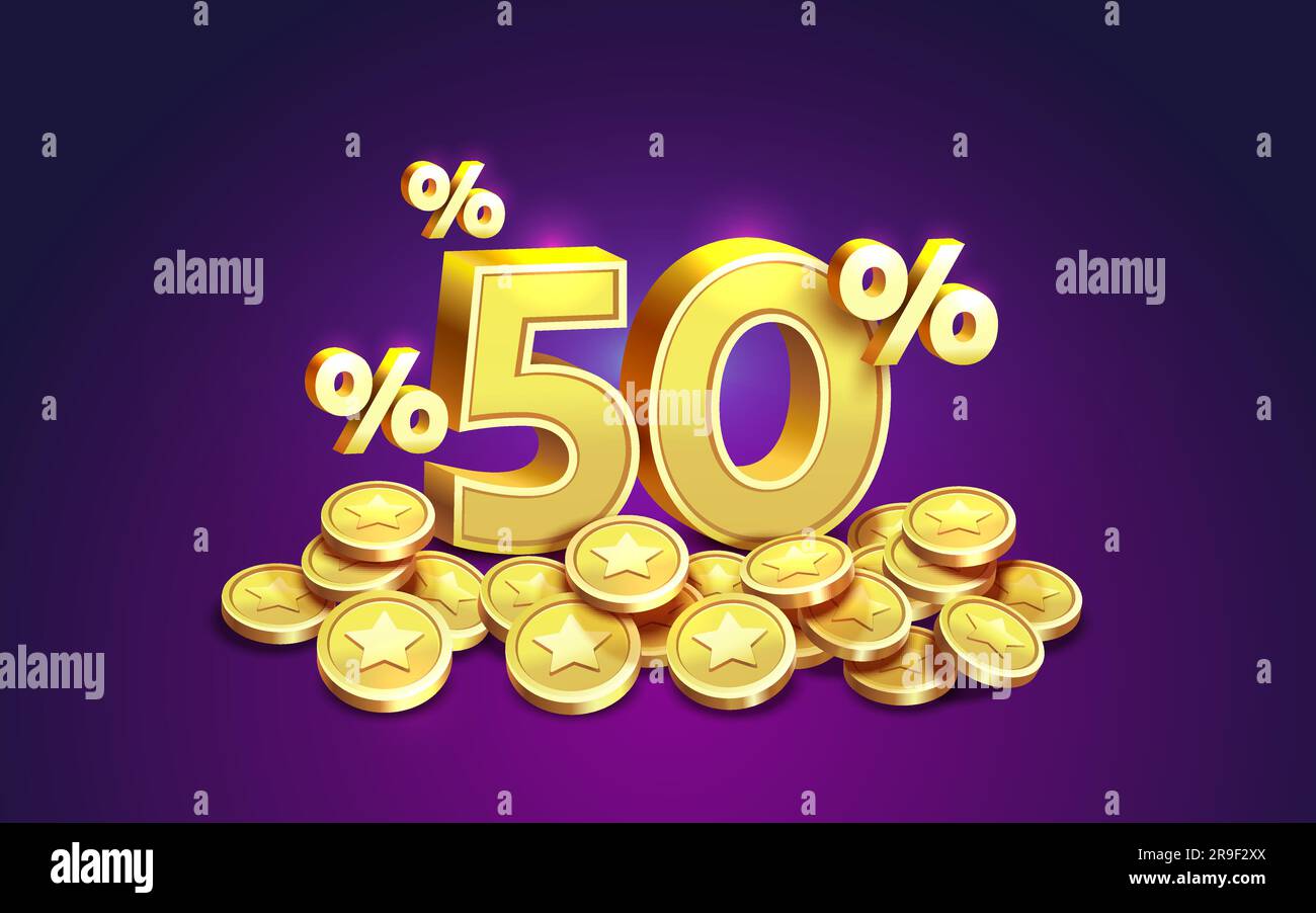 Cashback 50 percentage golden coins hi-res stock photography and images ...