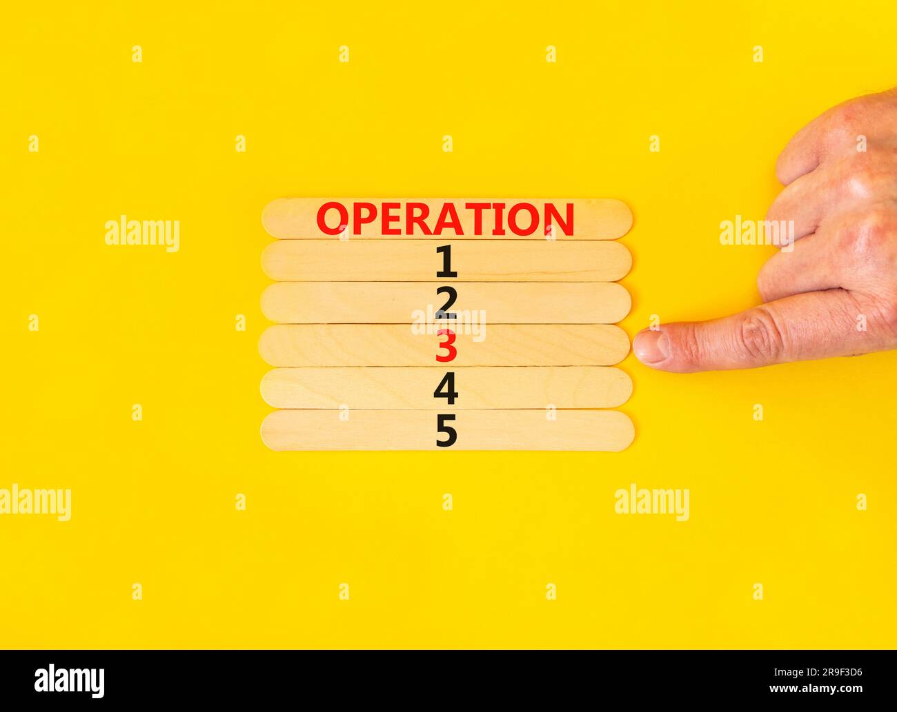 Time to operation 3 symbol. Concept word Operation 1 2 3 4 5 on wooden ...