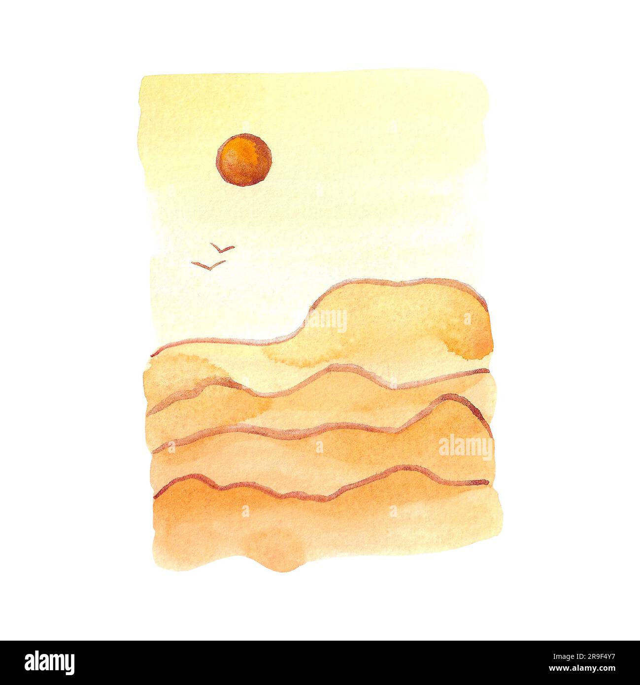 Hand drawn watercolor desert landscape. Isolated on white background ...