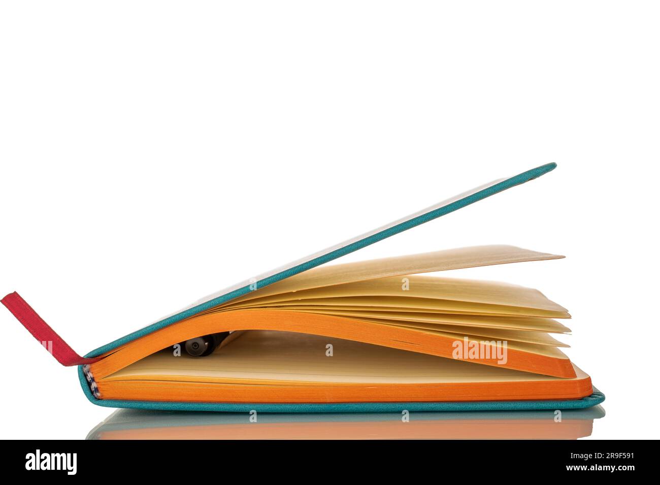 One notebook with pen, macro, isolated on white background Stock Photo ...