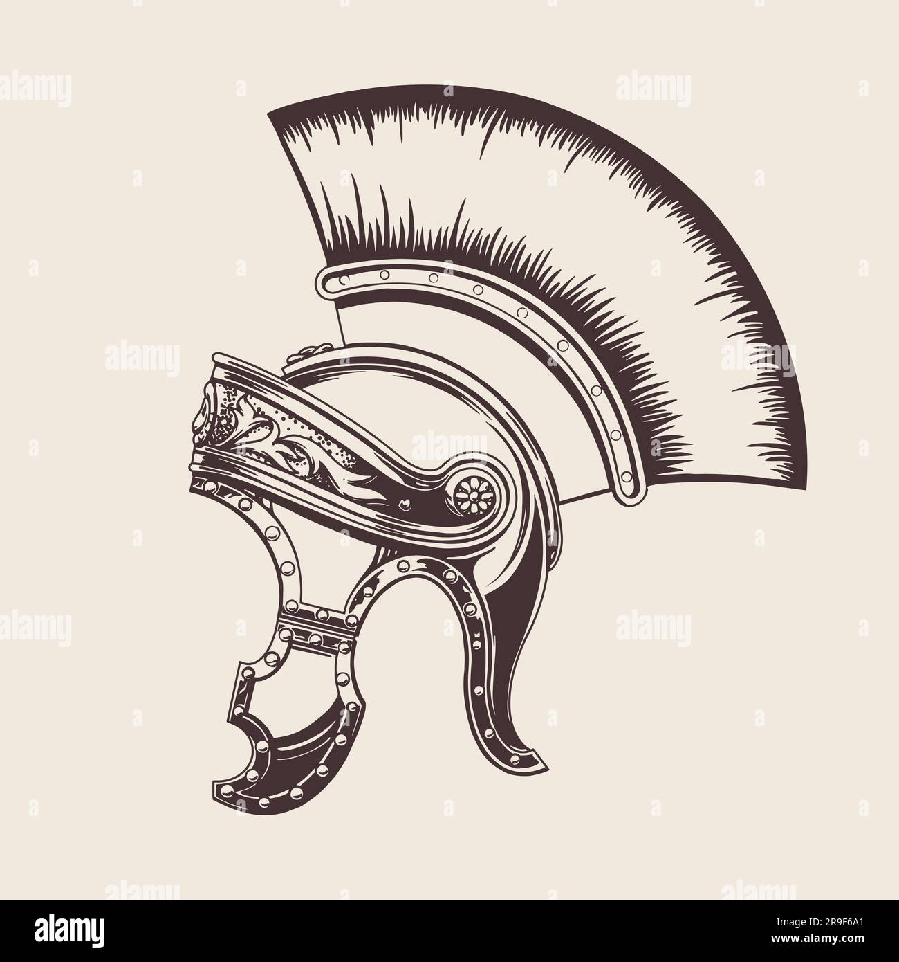 Hand drawn style gladiator helmet on a beige background for print and ...