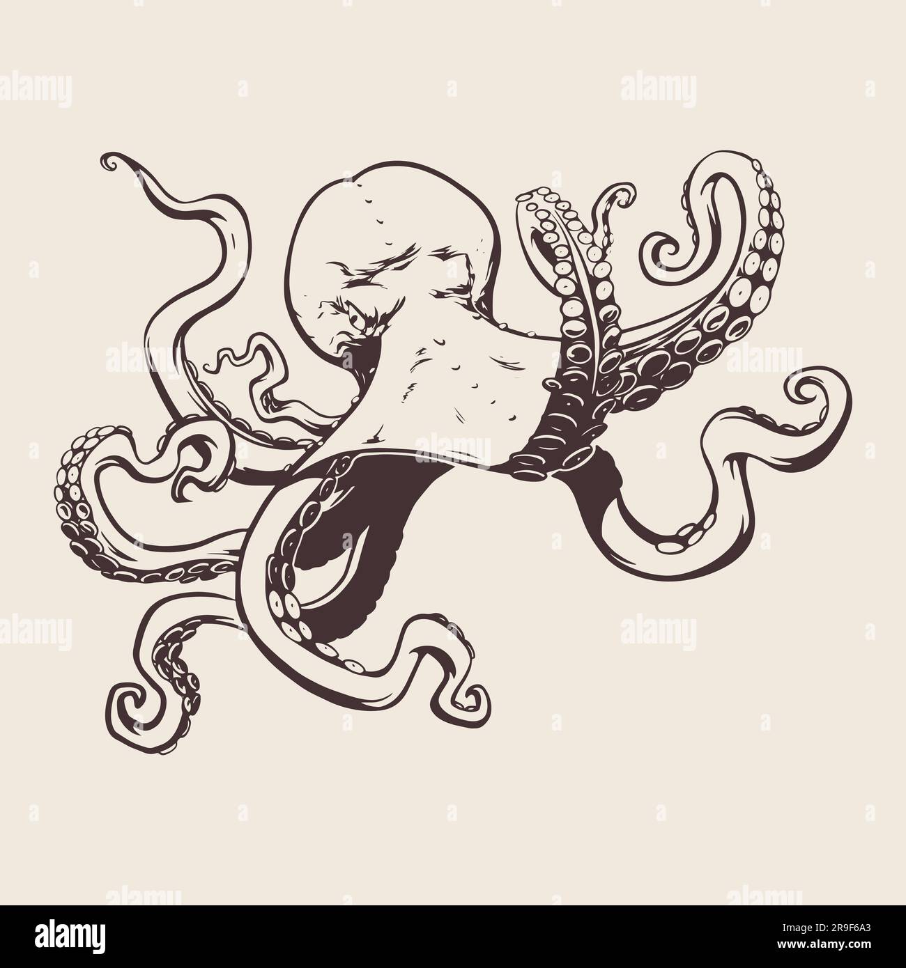 Octopus on beige background in hand draw style for print and design ...