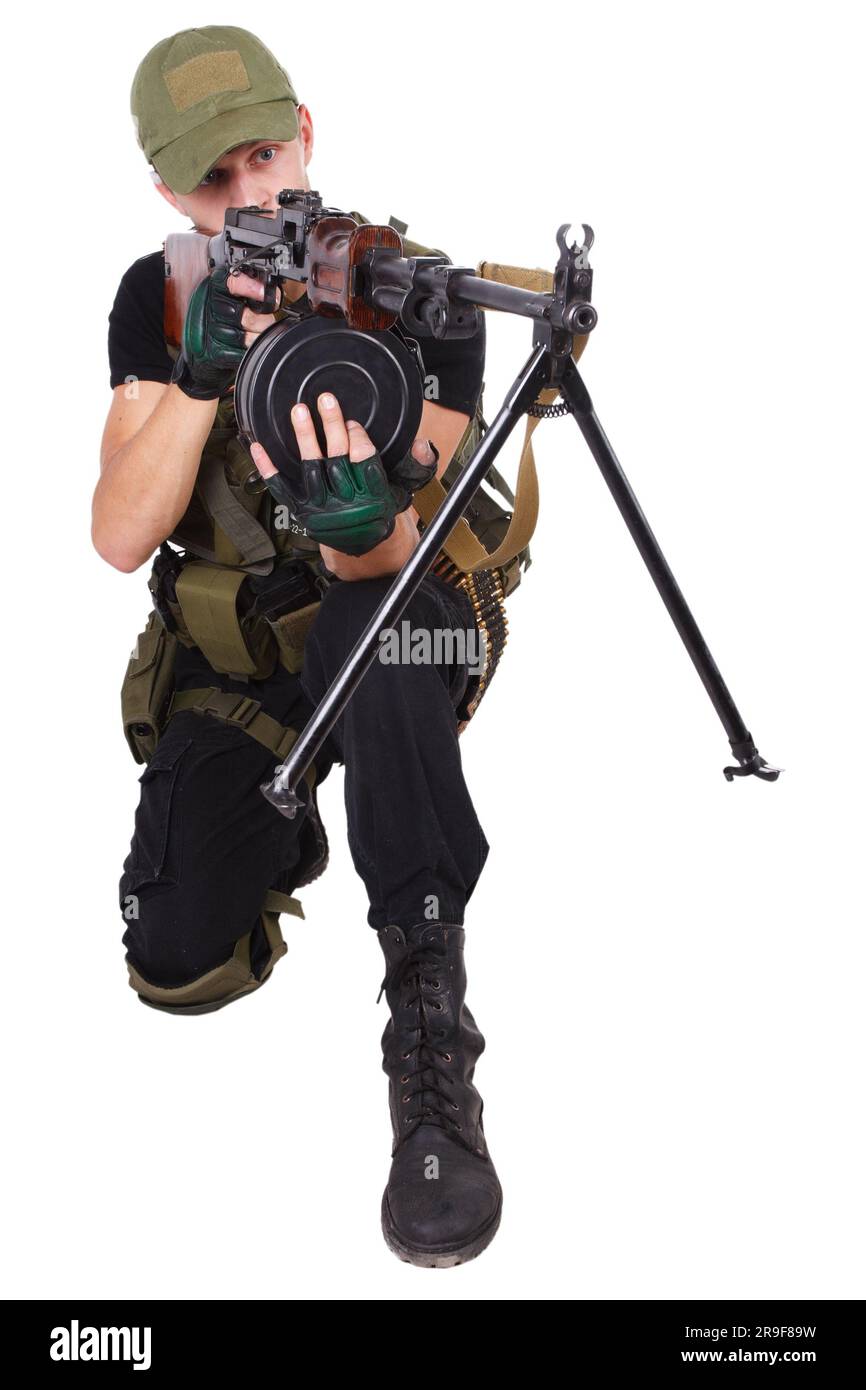 mercenary operator with RPD gun isolated on white Stock Photo - Alamy