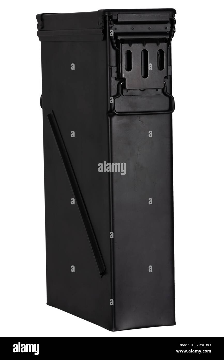 Ammo can black color for mortar shell isolated on white background ...