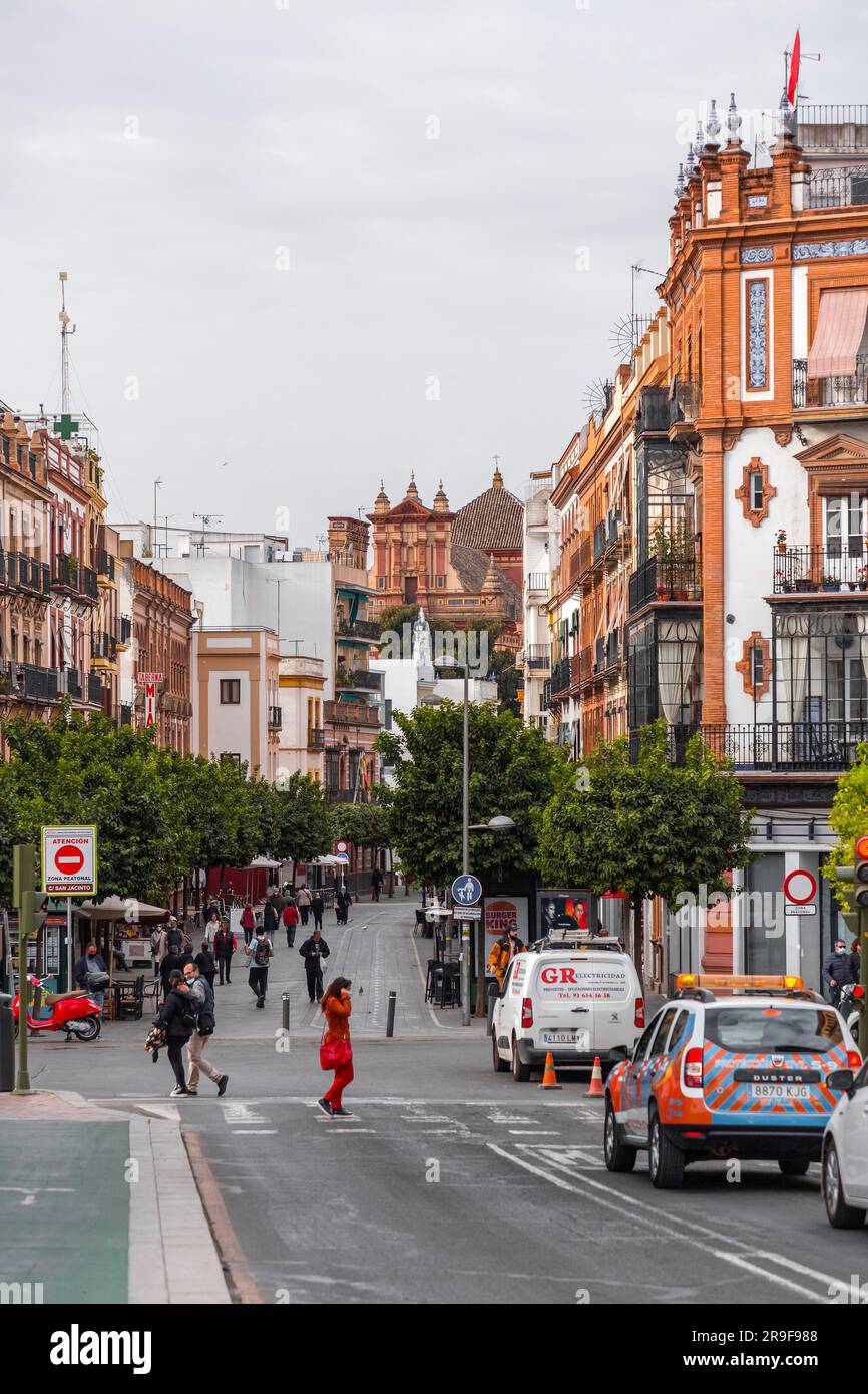 Seville, Spain-FEB 24, 2022: Typical street view and generic ...