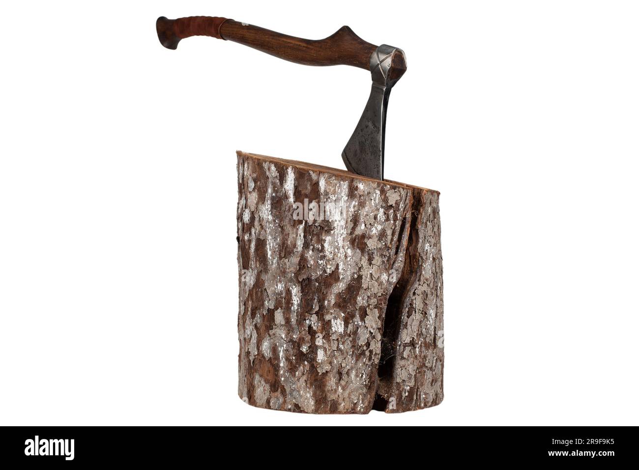 antique axe with wooden handle in wood log on white background Stock ...