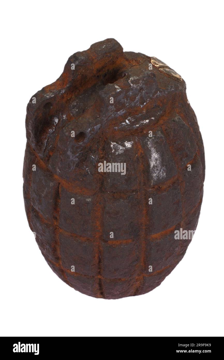 Rusty hand grenade WWI era. Isolated on white background Stock Photo ...