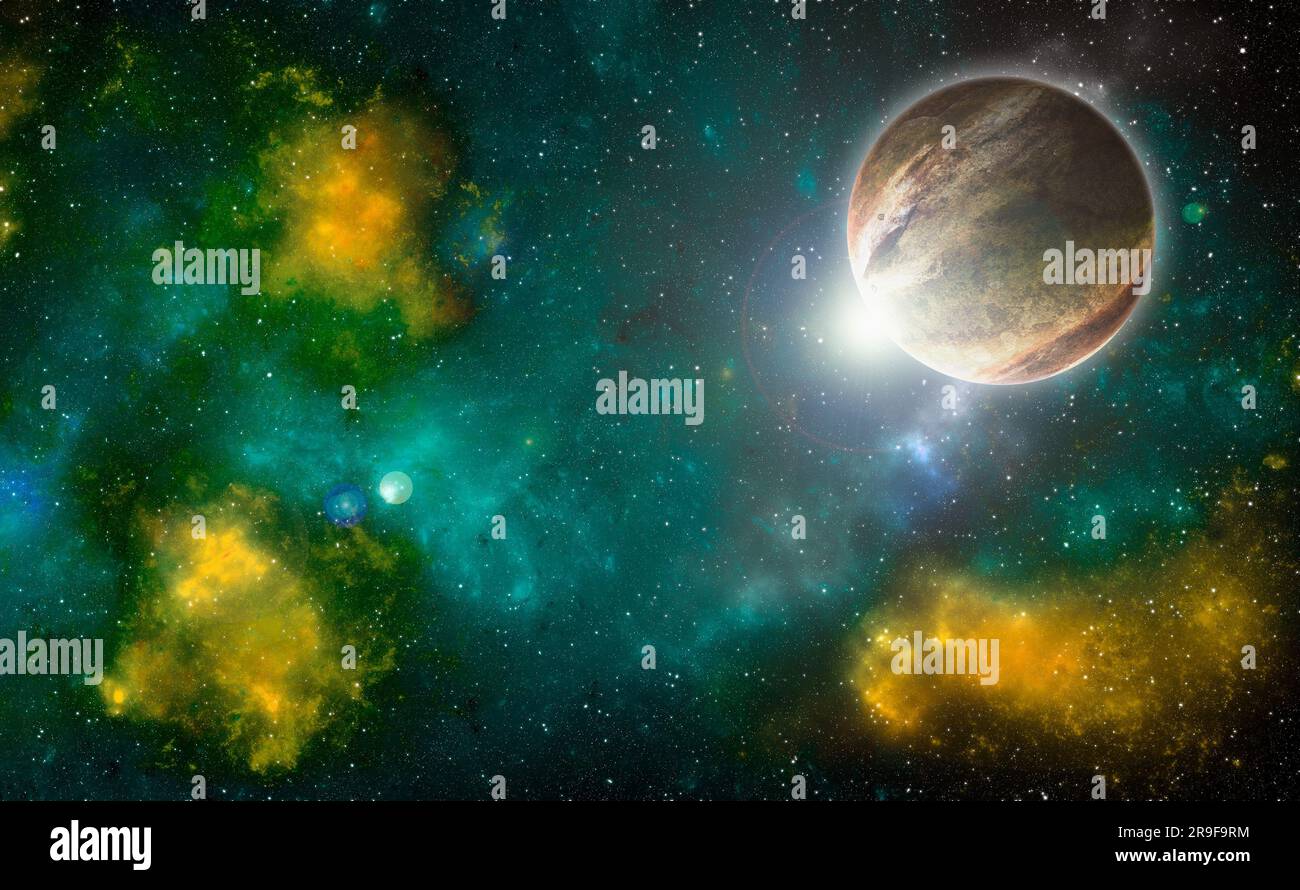 Unknown planet from outer space. Space nebula. Cosmic cluster of stars ...