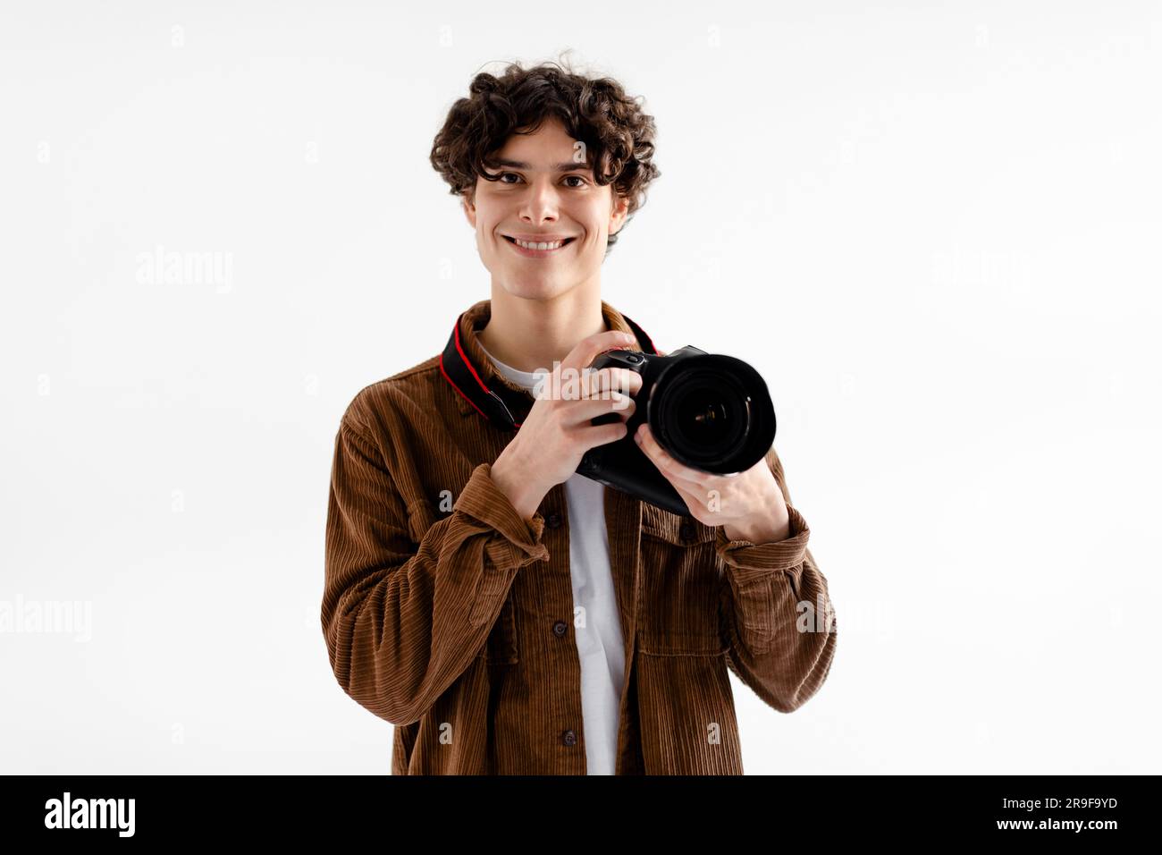 Creative photography career and education concept. Happy european ...