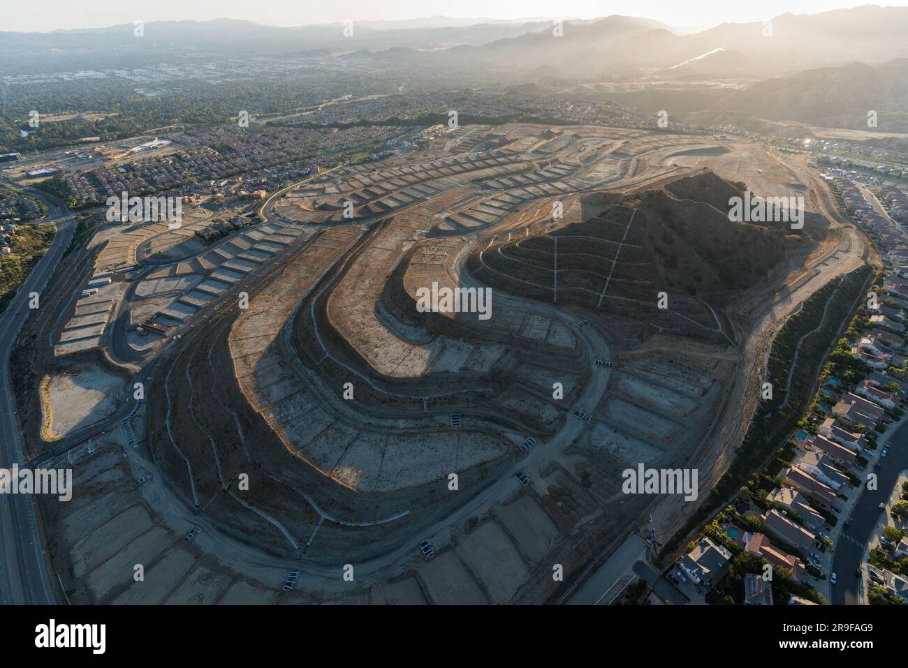 Aerial view of hilltop graded lots in the San Fernando Valley area of ...