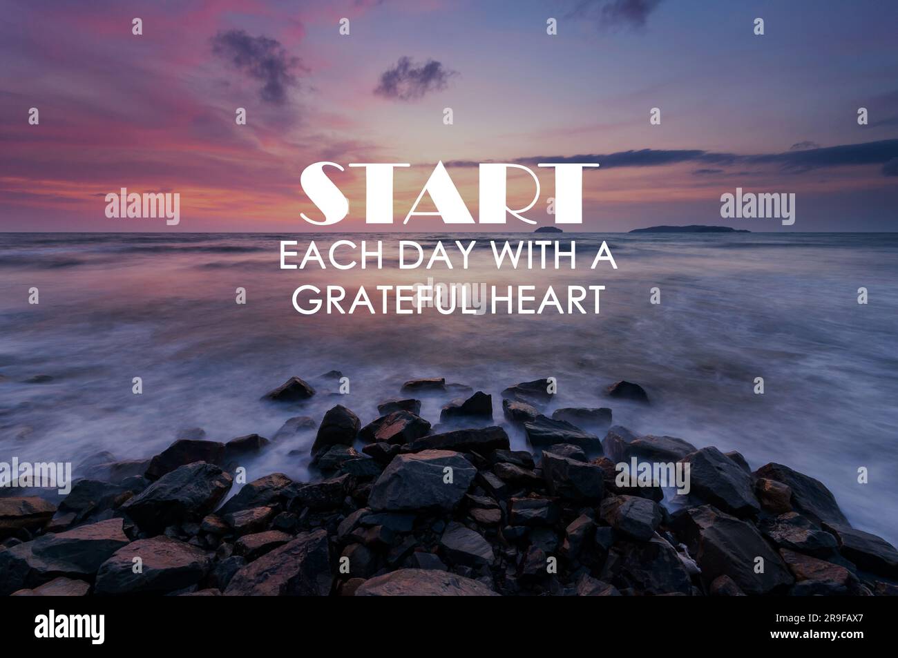 Sunset background with life inspirational quotes - Start each day with ...