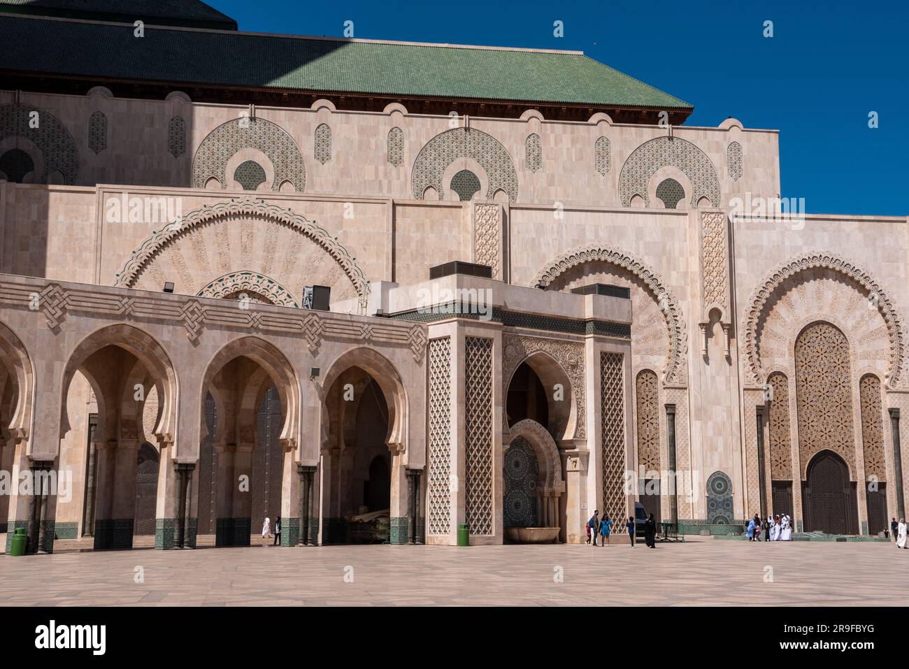 Exterior of the famous Hassan II Mosque at the coast of Casablanca ...