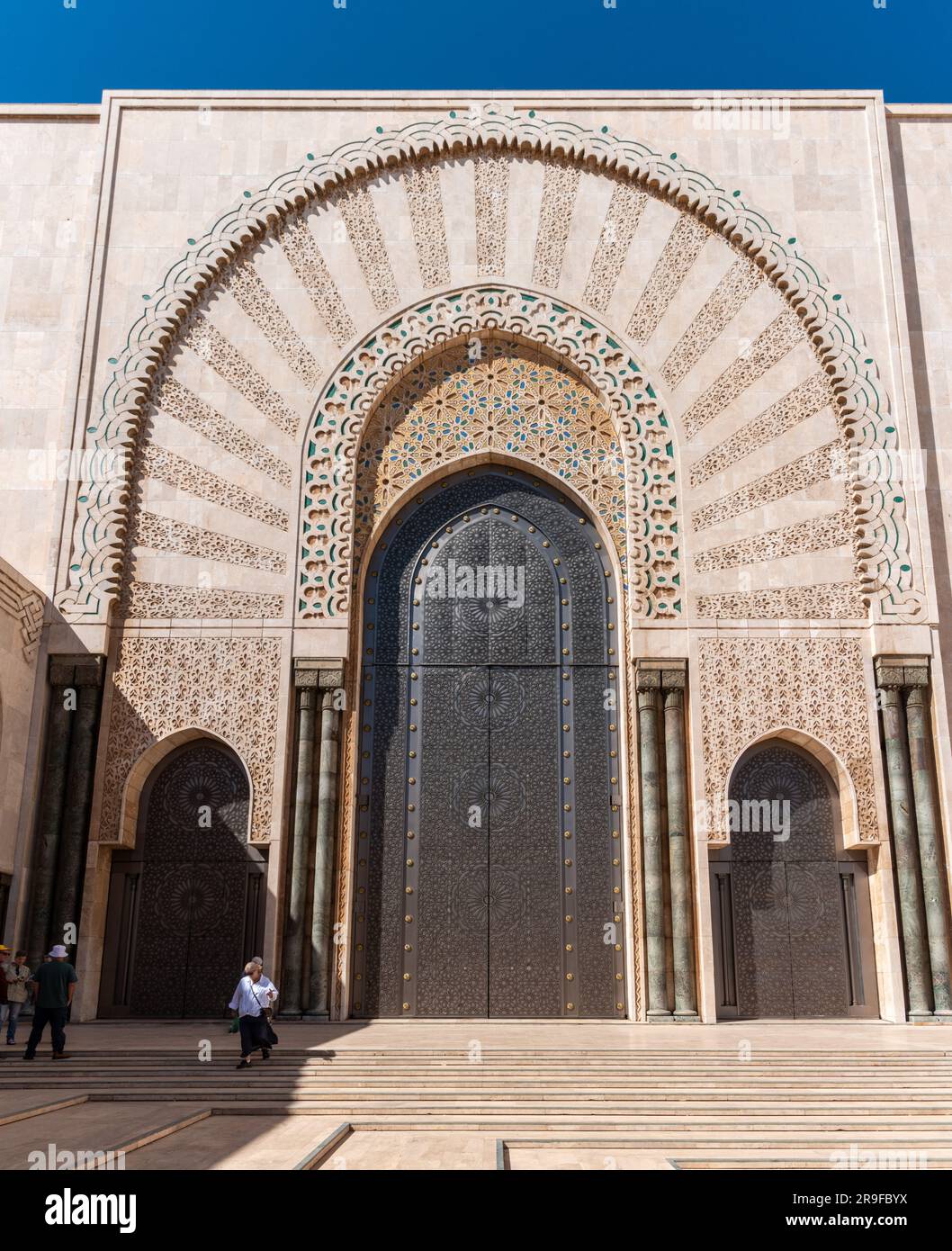 Exterior of the famous Hassan II Mosque at the coast of Casablanca ...