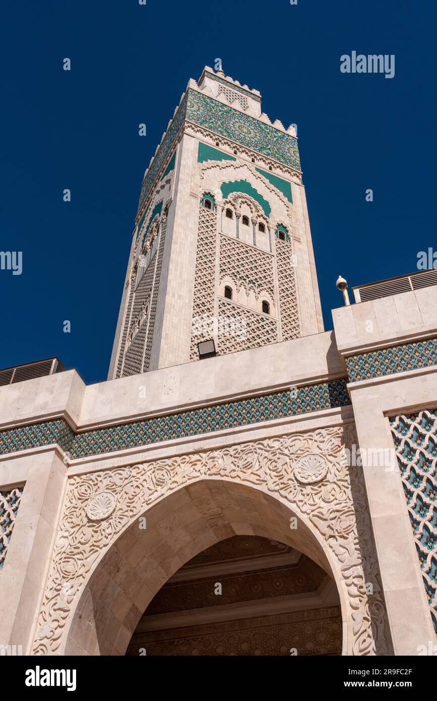 Exterior of the famous Hassan II Mosque at the coast of Casablanca ...