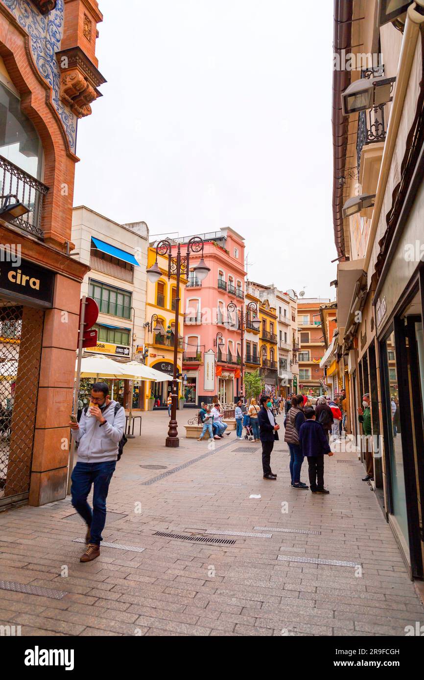 Seville, Spain-FEB 24, 2022: Typical street view and generic ...