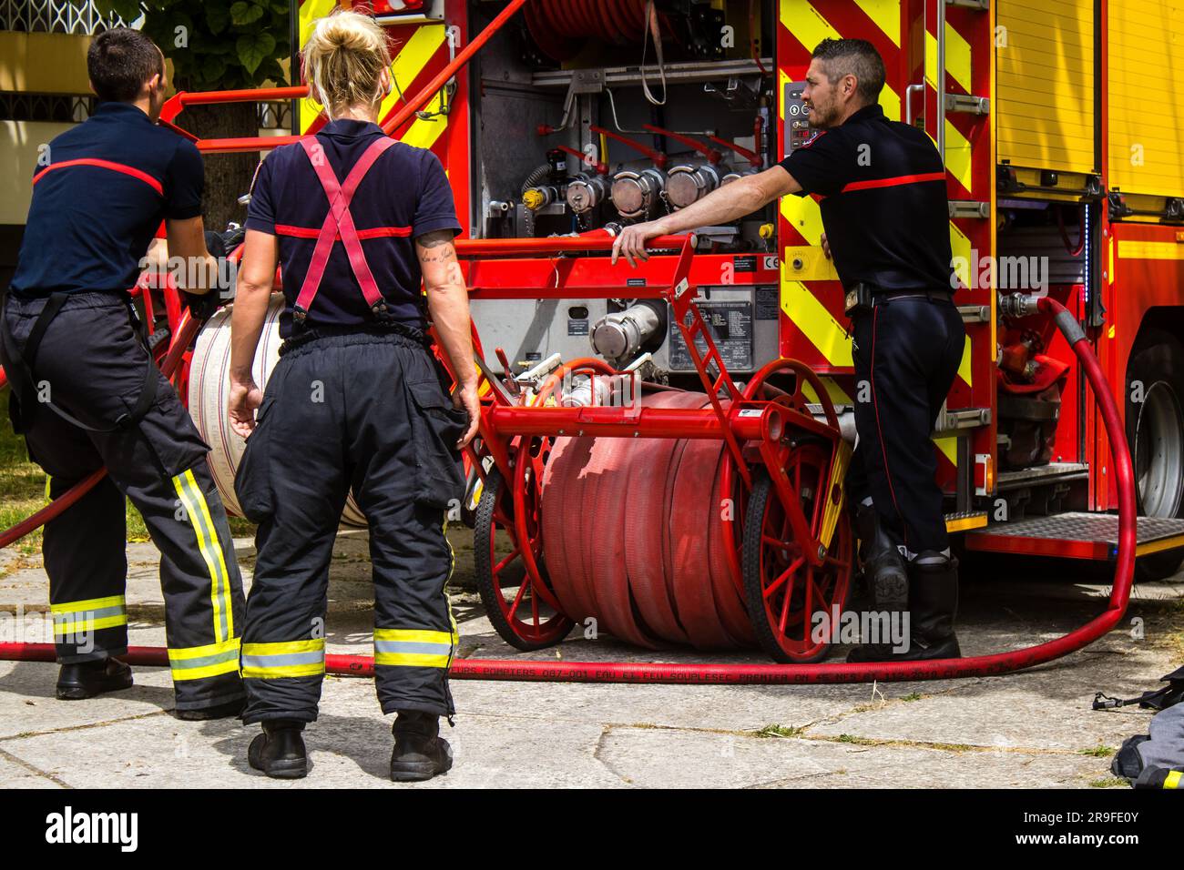 Firefighters are working to put out a fire that broke out in one of the ...