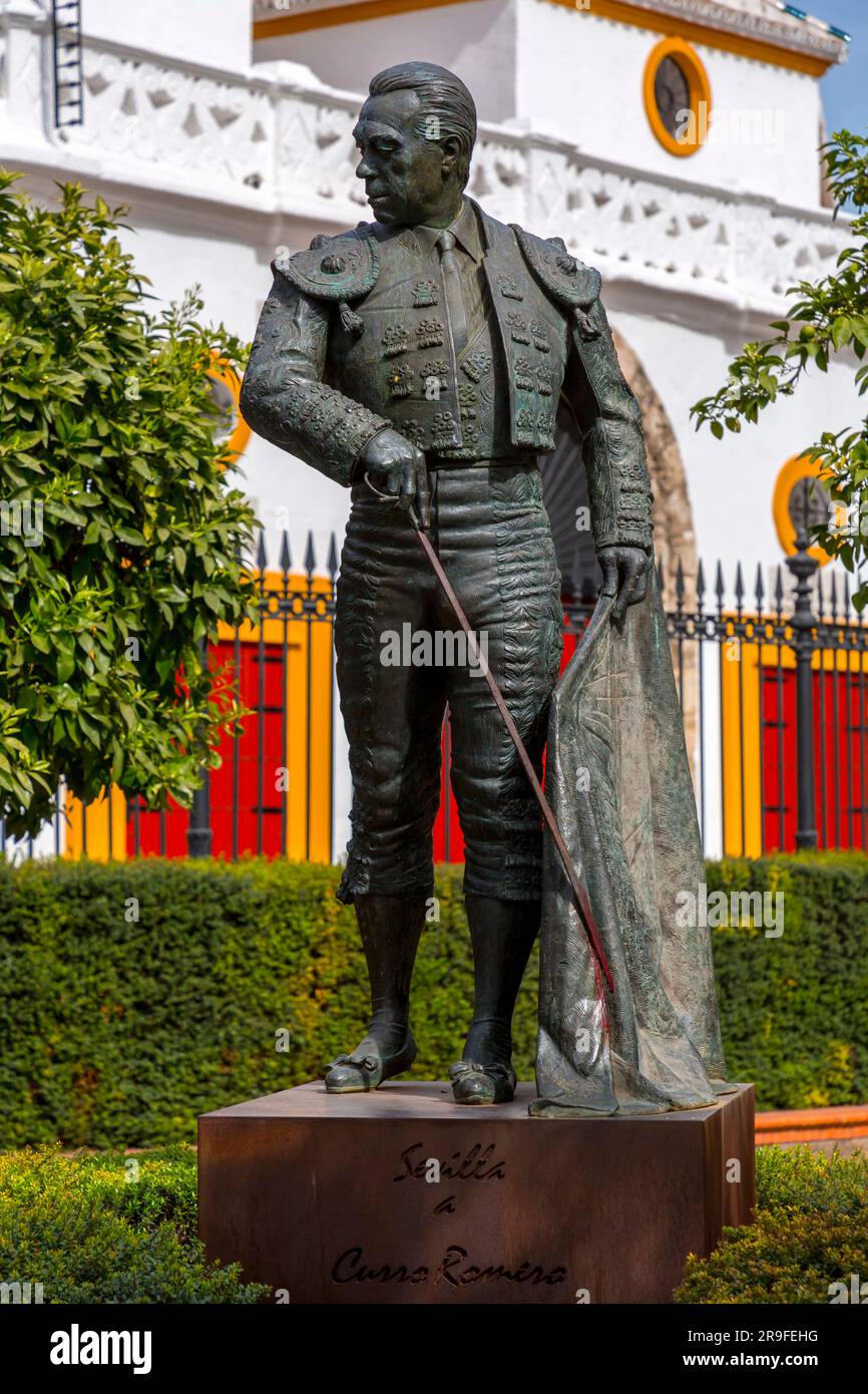 Seville, Spain-FEB 24, 2022: The bronze statue of Francisco Romero ...