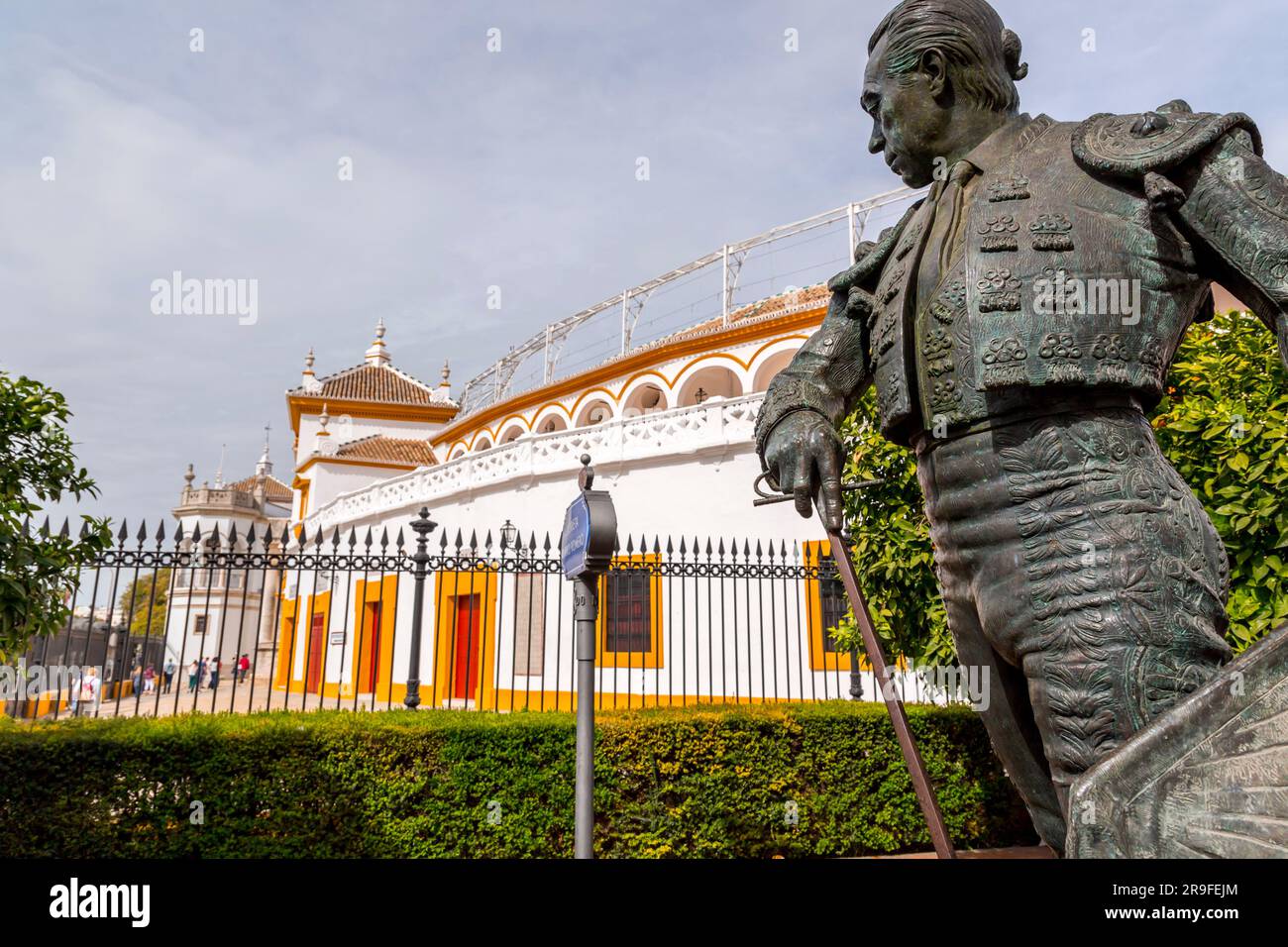 Seville, Spain-FEB 24, 2022: The bronze statue of Francisco Romero ...