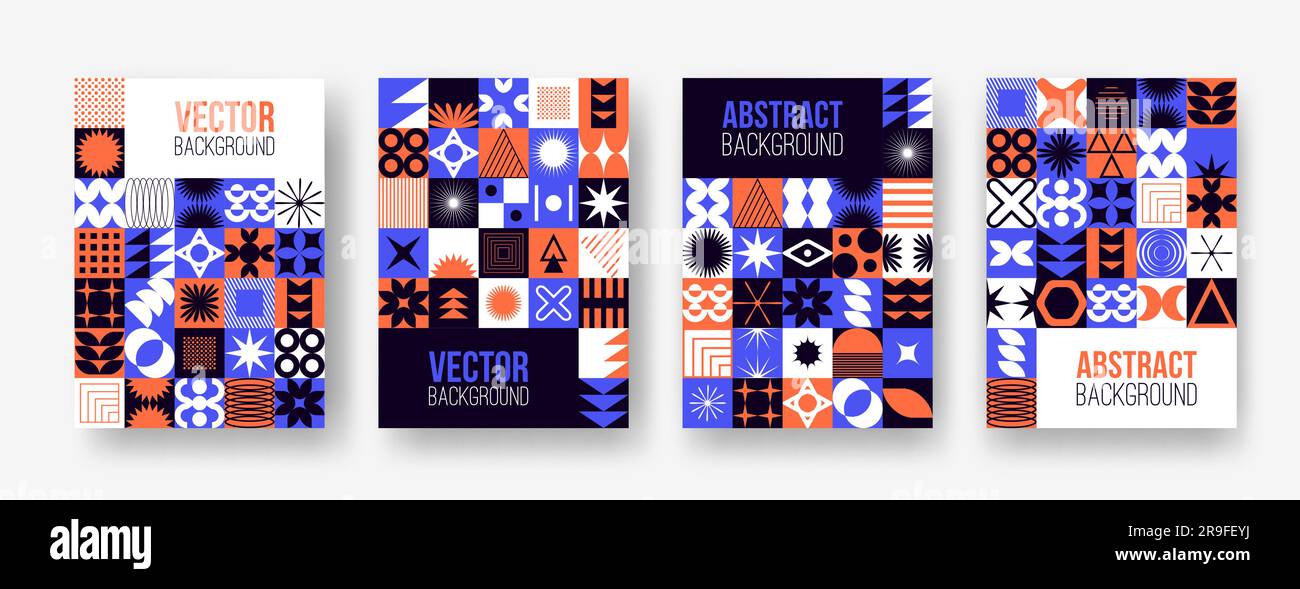 Vector set with abstract colorful minimalistic patchwork geometric ...