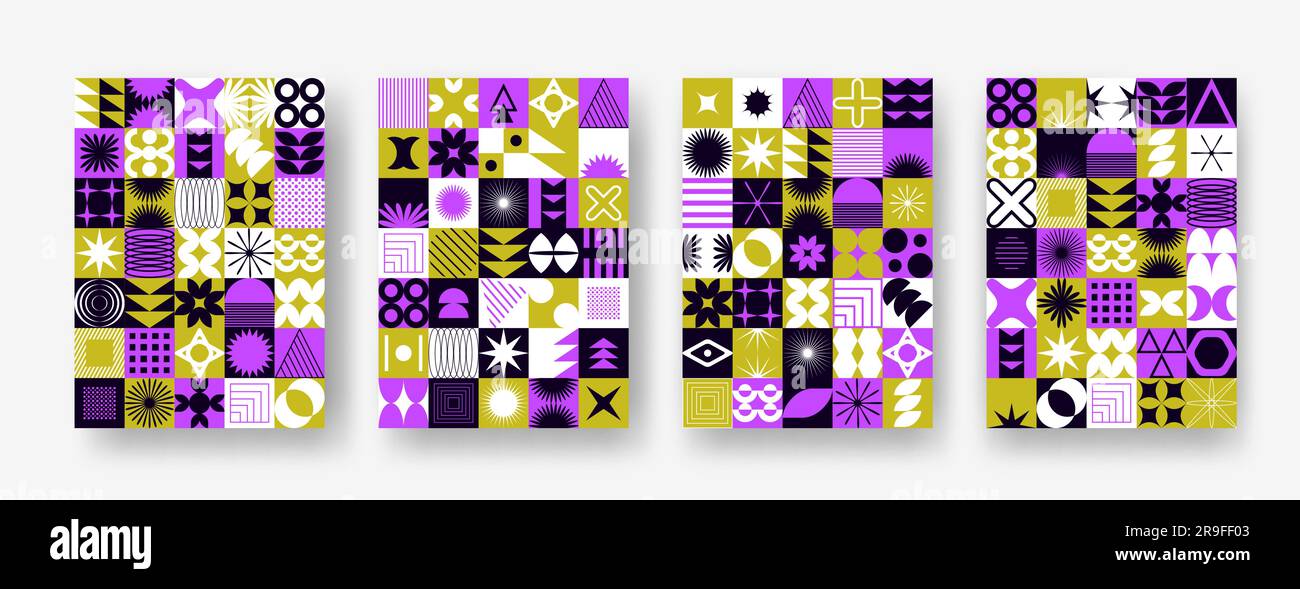 Vector set with abstract colorful minimalistic patchwork geometric ...