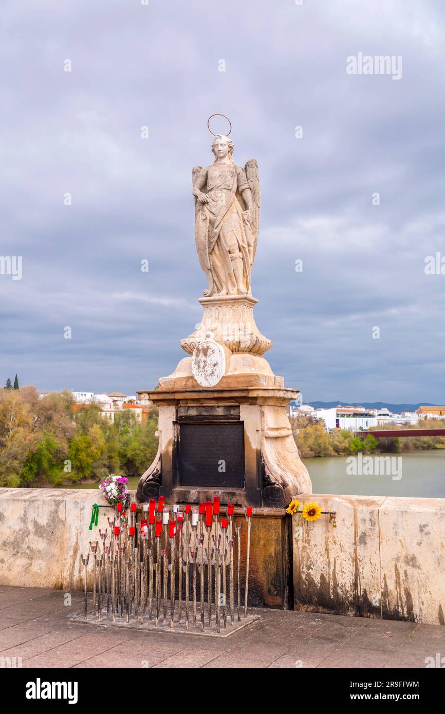 Statue of Saint Raphael in the middle of the Roman Bridge, Puente ...