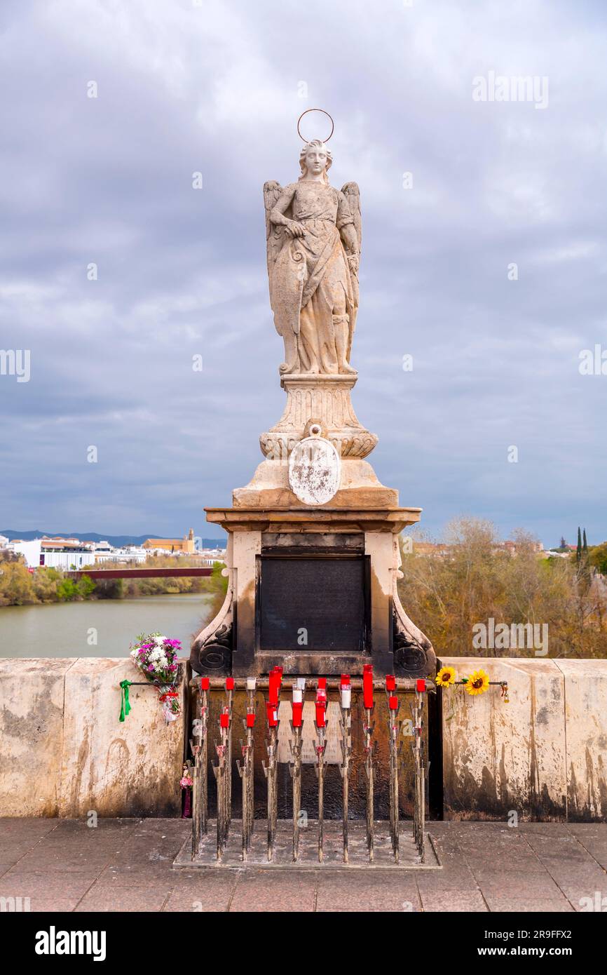 Statue of Saint Raphael in the middle of the Roman Bridge, Puente ...