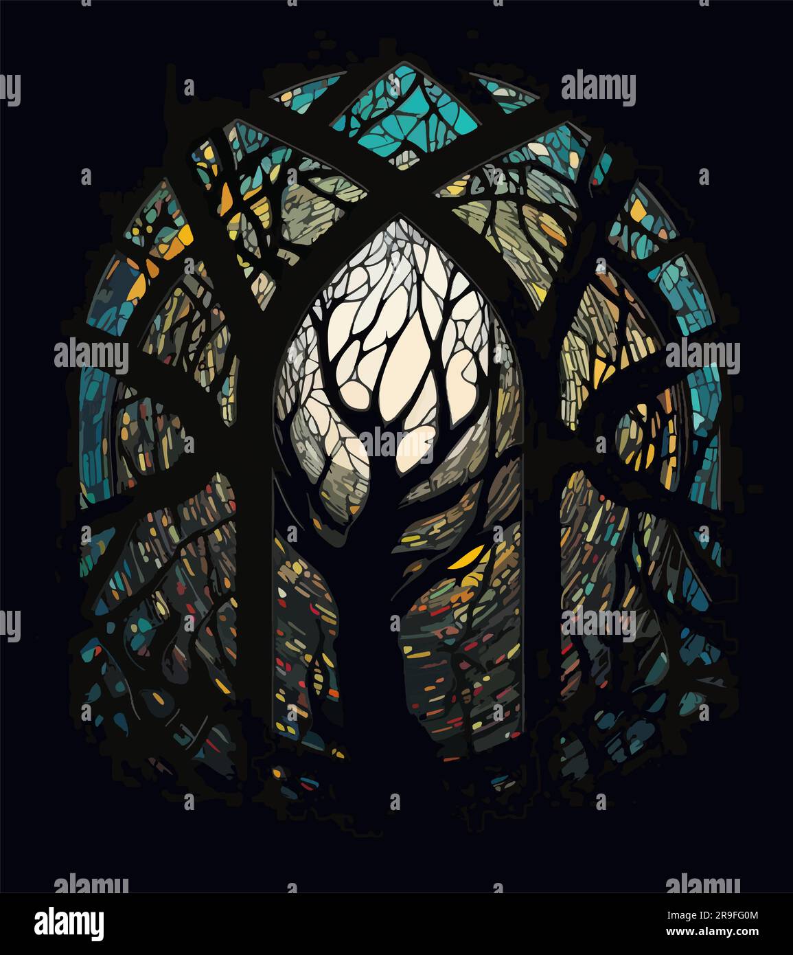 Stained glass window of a branching dark tree Stock Vector Image & Art ...