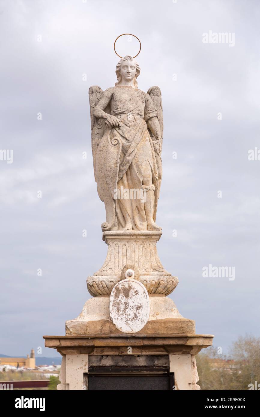 Statue of Saint Raphael in the middle of the Roman Bridge, Puente ...