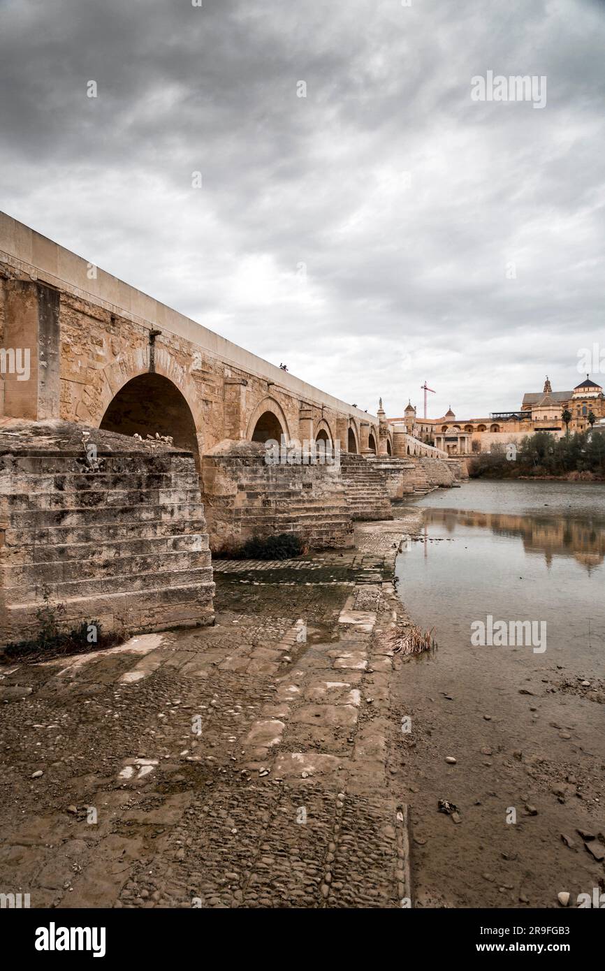 The Roman Bridge or El Puente Romano and the Calahorra Tower over the ...