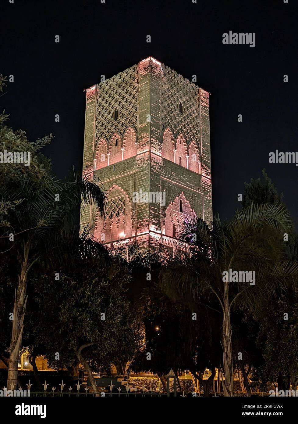 Iconic Hassan tower in the center of Rabat at night in Morocco Stock ...