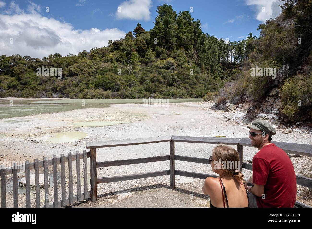 Tourists at the edge of Lake Ngakoro at Waiotapu – Wai-o-tapu – Thermal ...