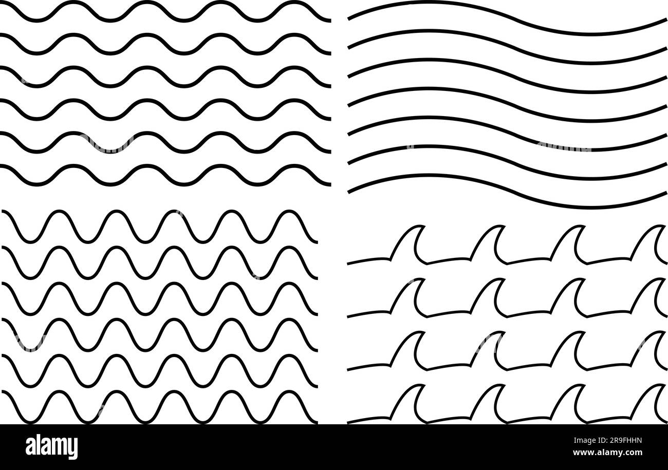 Water Waves Set Of Wavy Zigzag Line Wavy Pattern Collection Black