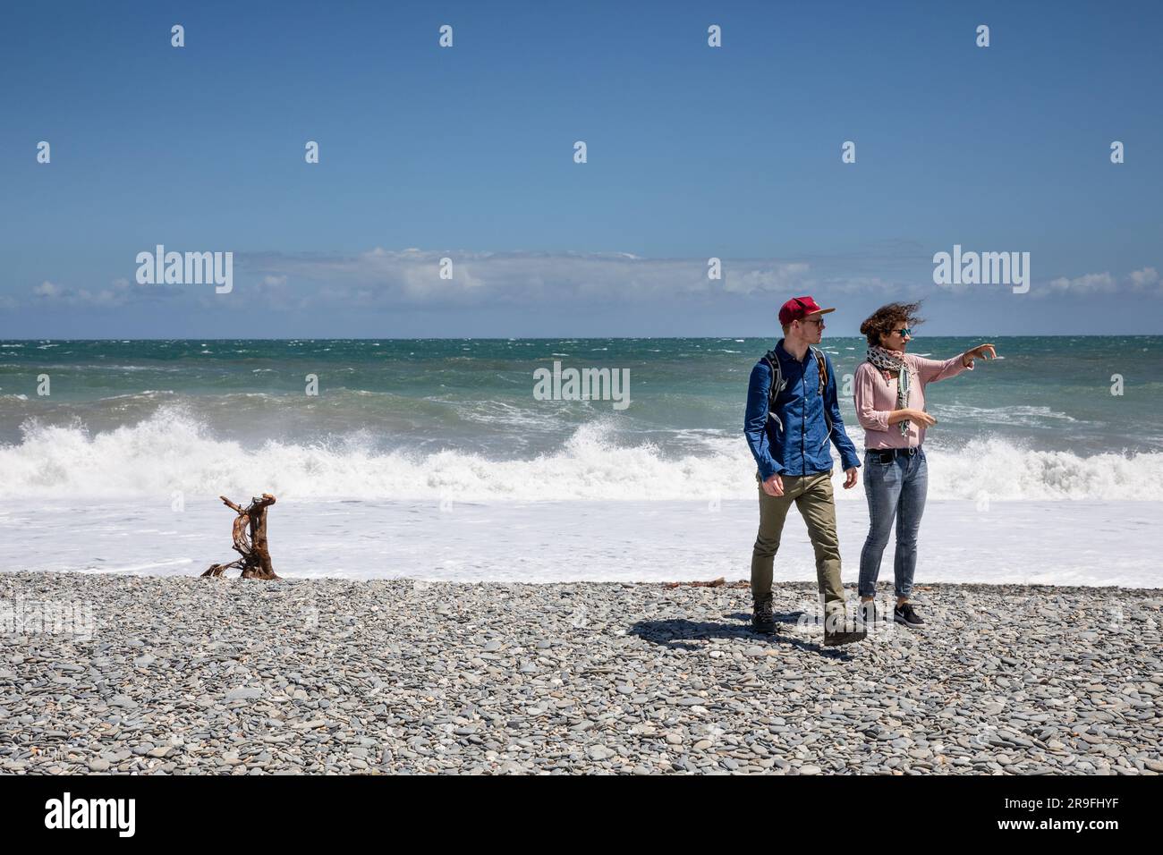Tourists at Windswept Ship Creek Beach West Coast New Zealand South ...